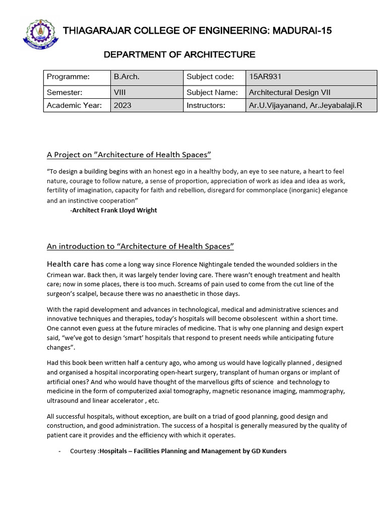 Hospital - Design Brief | PDF | Medical Imaging | Hospital