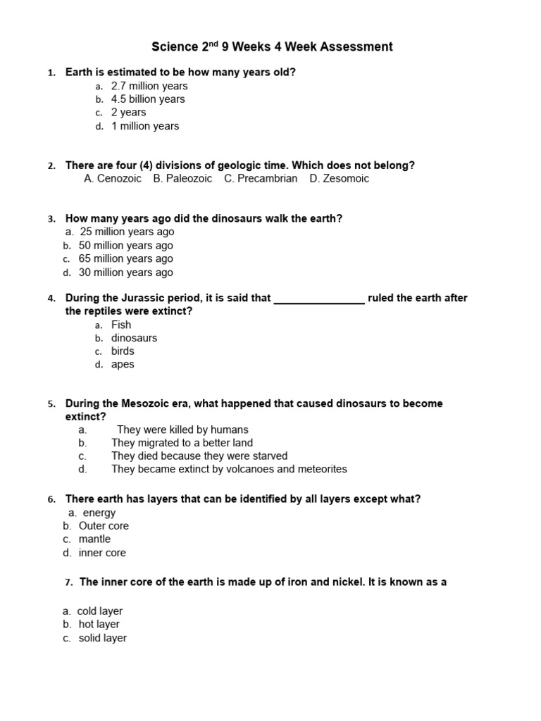 2nd 9 Weeks Science Assessment Guide | PDF | Rock (Geology) | Plate ...