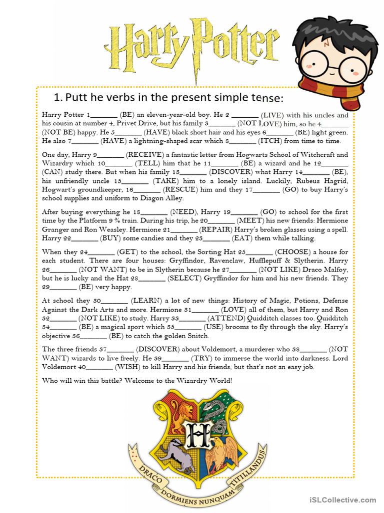 Harry Potter Present Simple Exercises | PDF | Harry Potter | Fantasy