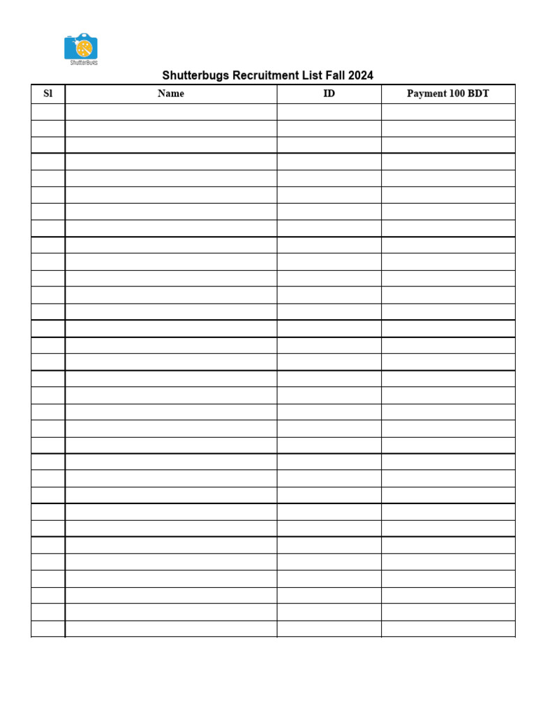 Shutterbugs Recruitment List Fall 2024 | PDF