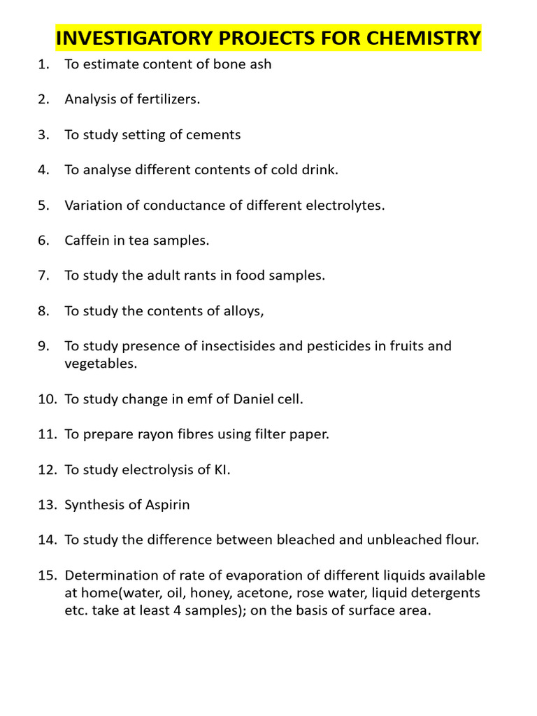 Topics For Chemistry Projects | PDF