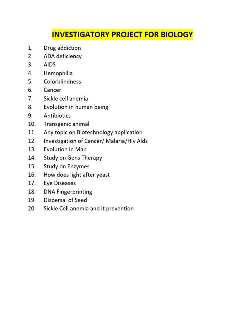 Topics For Biology Projects | PDF