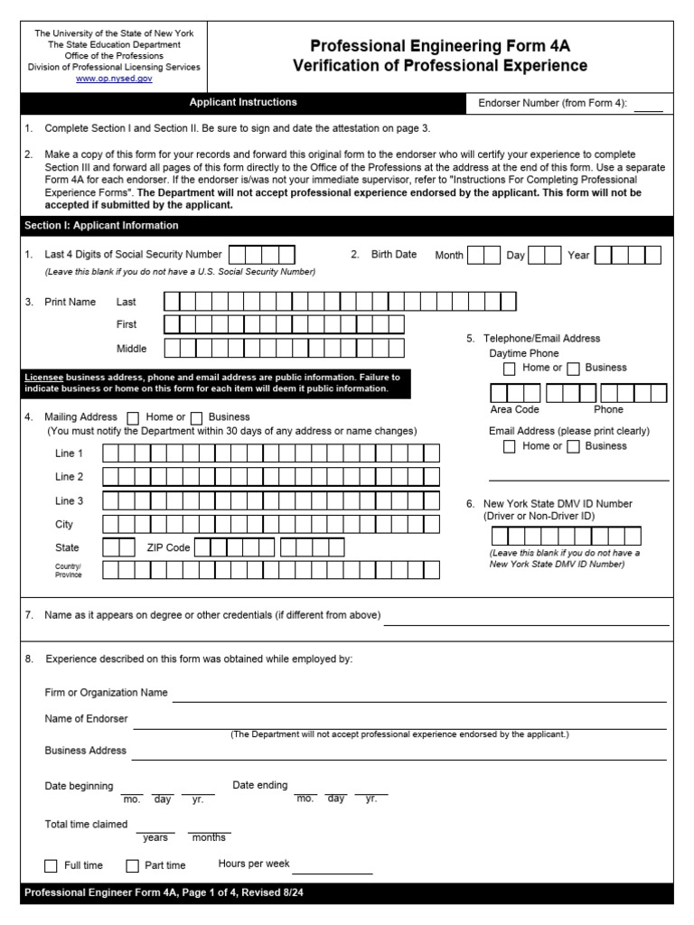 Professional Engineering Form 4A | PDF