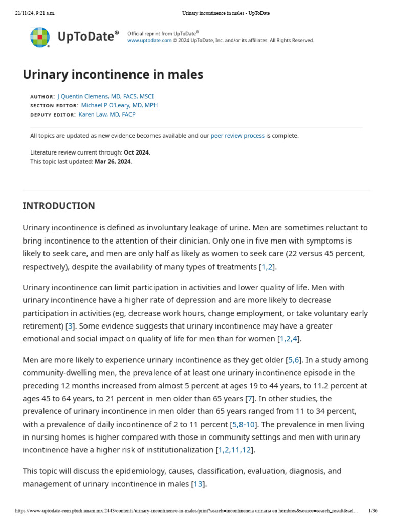 Urinary Incontinence in Males - UpToDate | PDF | Urinary Incontinence ...