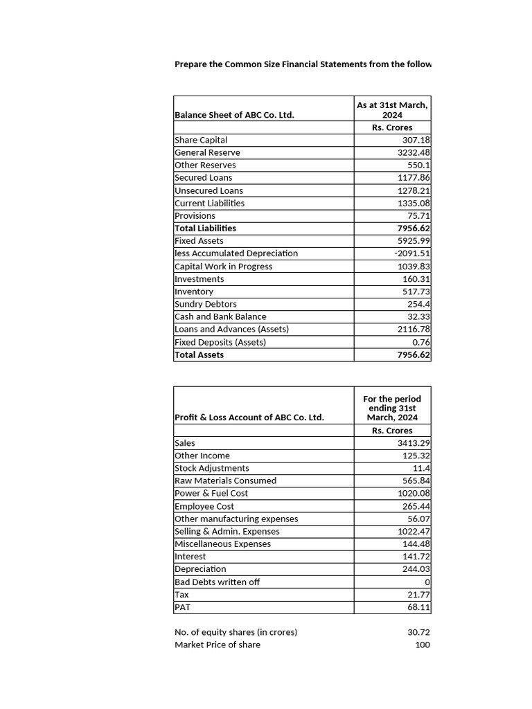 Class Activities - Common Size Financial Stts | PDF | Expense | Financial Economics
