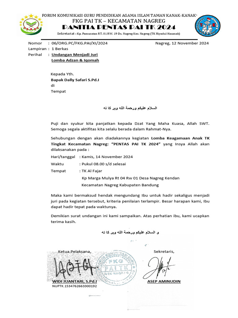 Surat Undangan Juri Lomba (Bapak Dally) | PDF