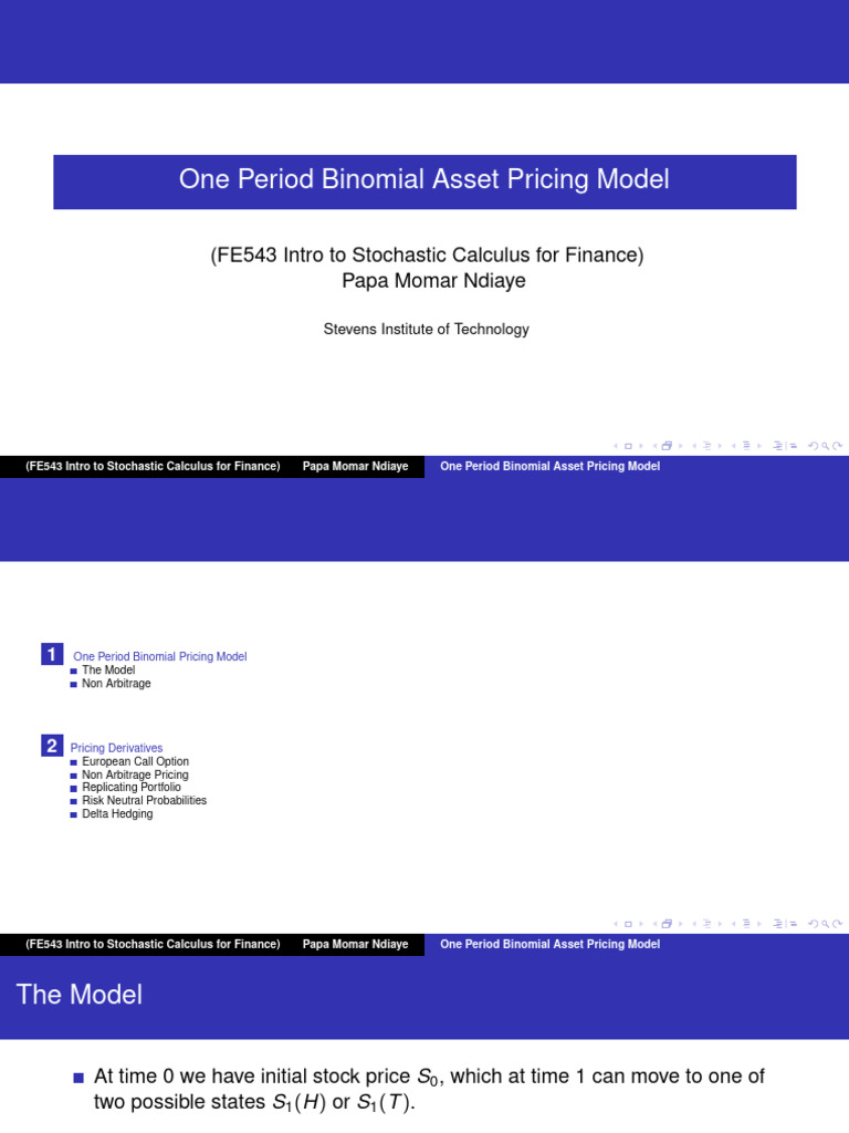 Single Period Binomial Pricing Model | PDF | Arbitrage | Economies
