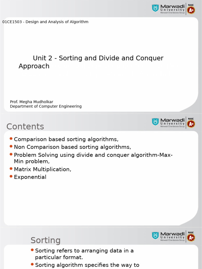 Unit 2 - Sorting and Divide and Conquer Approach | PDF | Computer Programming | Applied Mathematics
