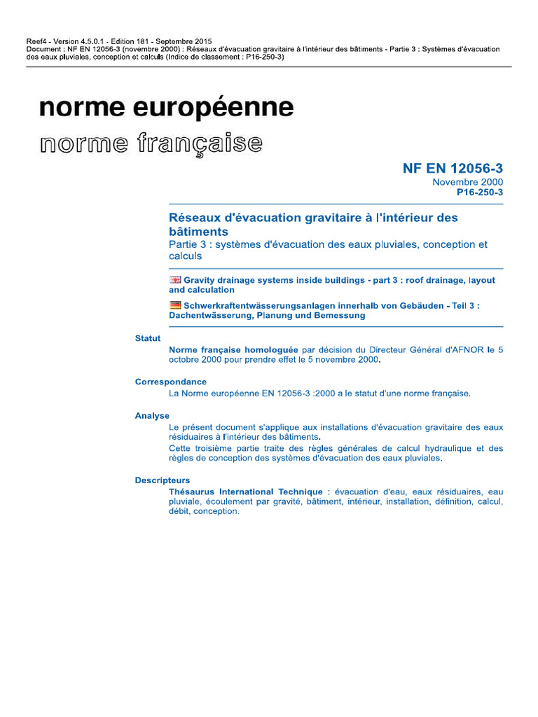 NF en 12056-3 - Réseaux D'évacuation Gravitaire À L'intérieur Des ...