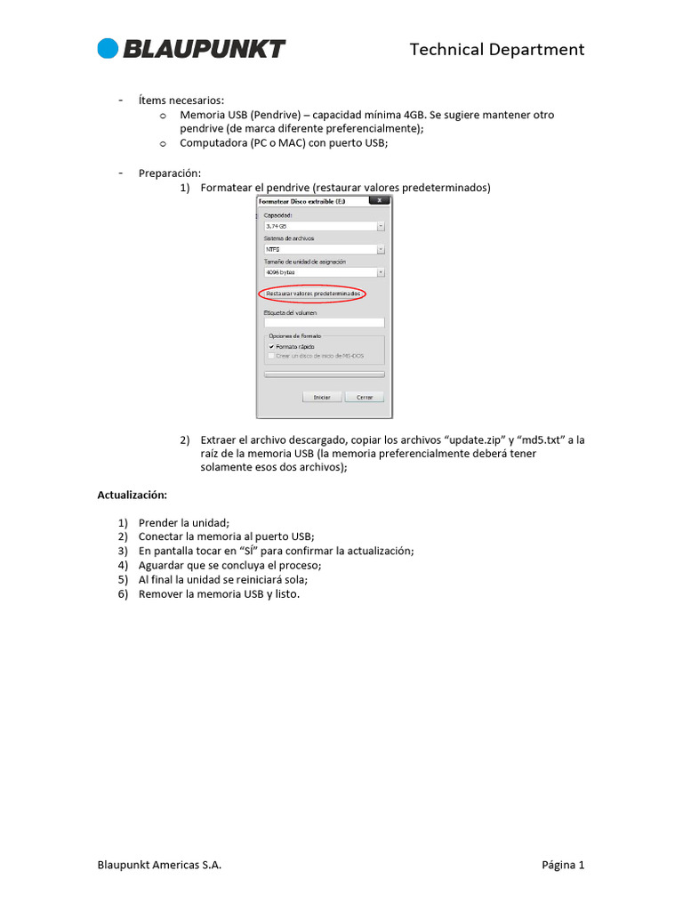 Guía de Actualización USB Blaupunkt | PDF
