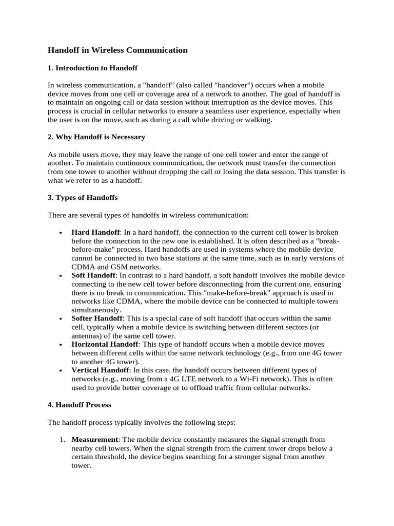 Handoff in Wireless Communication | PDF | Cellular Network | Radio ...