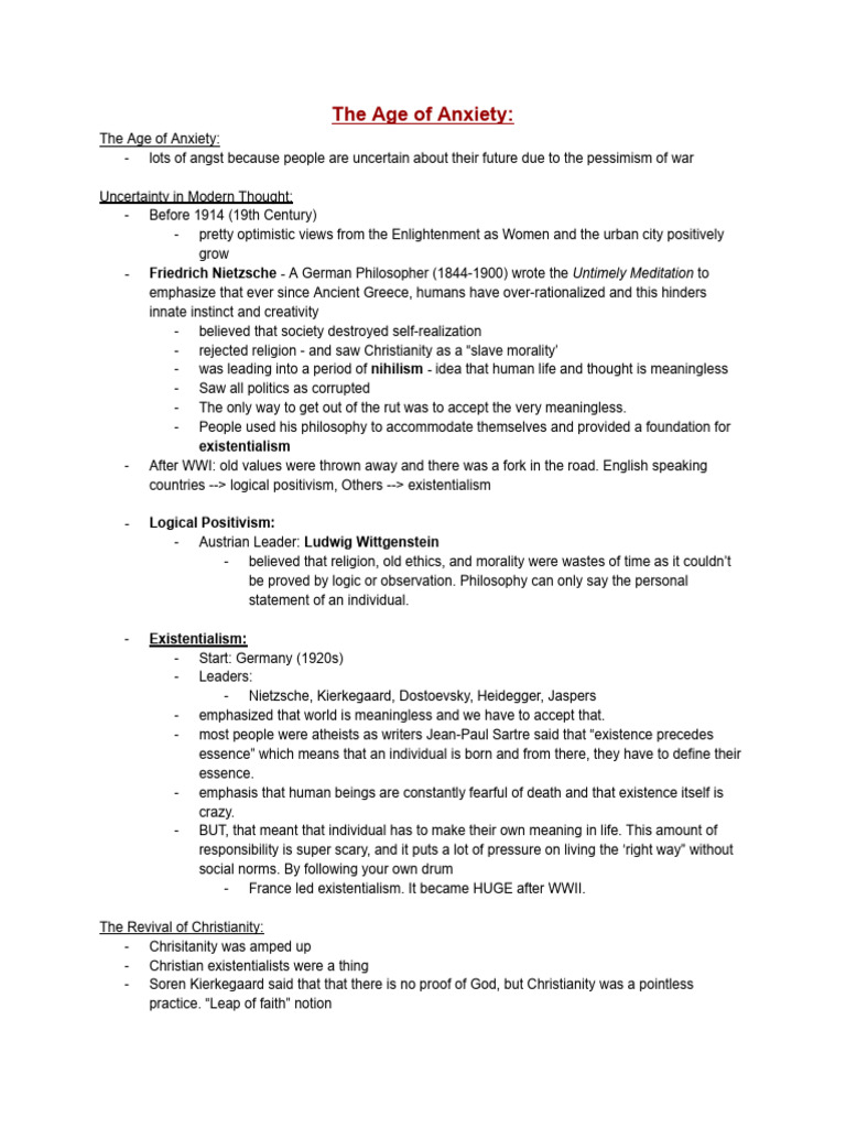 Age of Anxiety, Interwar, | PDF | Existentialism | New Deal