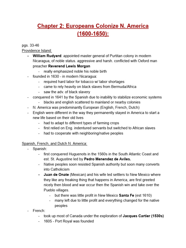 Chapter 2 - Europeans Colonize N. America (1600-1650) | PDF | European ...
