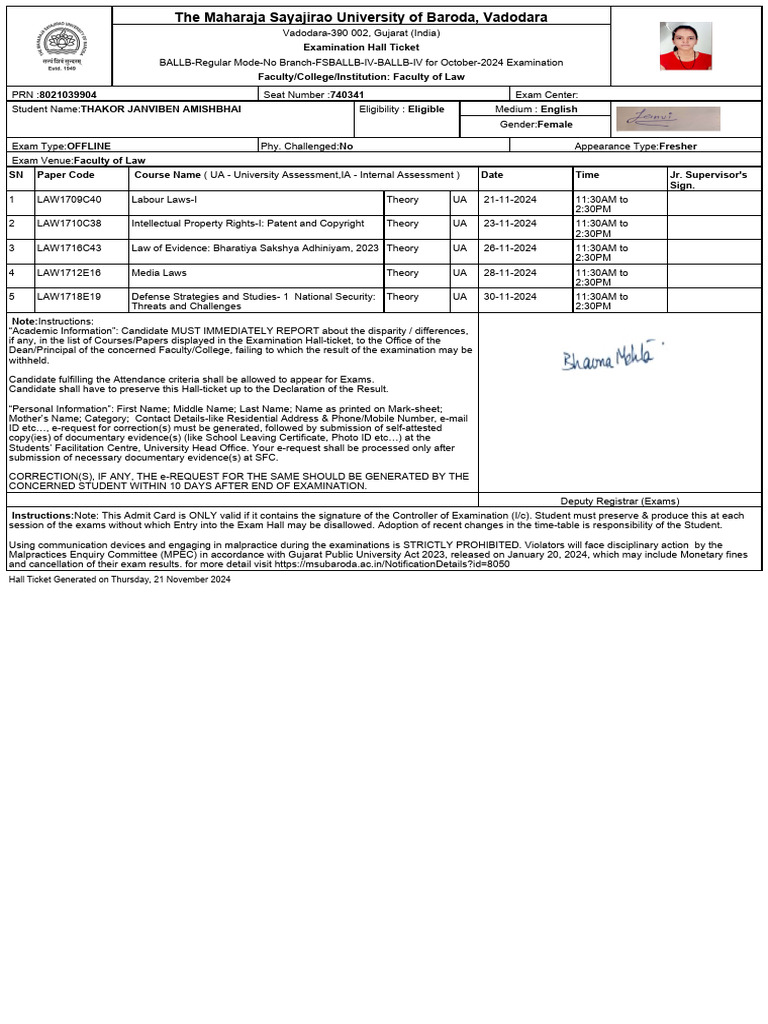 8021039904msuis PDF Hallticket | PDF