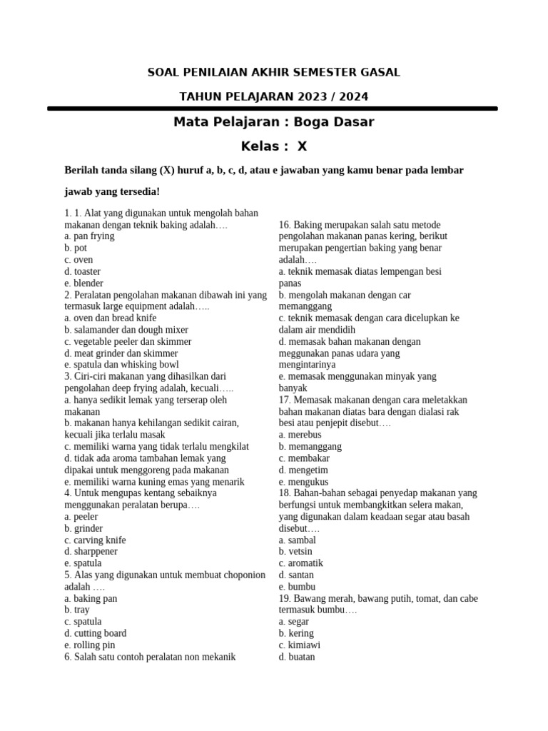 Soal Penilaian Akhir Semester Gasal | PDF