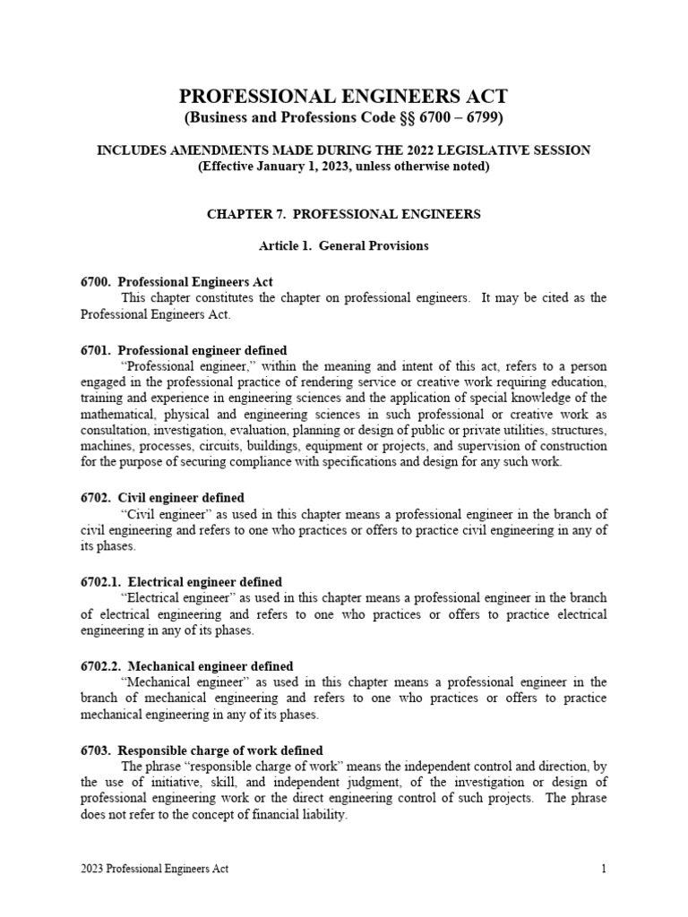 CA Professional Engineering Act January 1, 2023 Edition | PDF ...