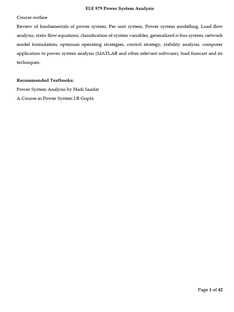 Power System Analysis Course | PDF | Transformer | Electrical Impedance