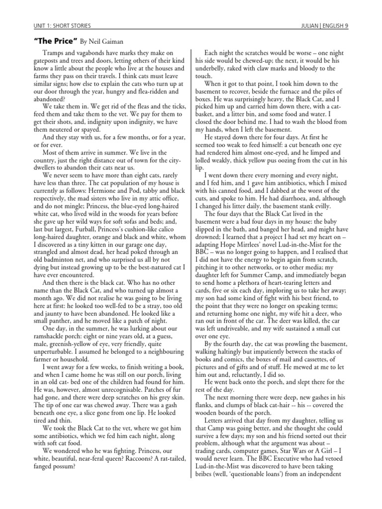 The Price: A Neil Gaiman Short Story | PDF | Cats
