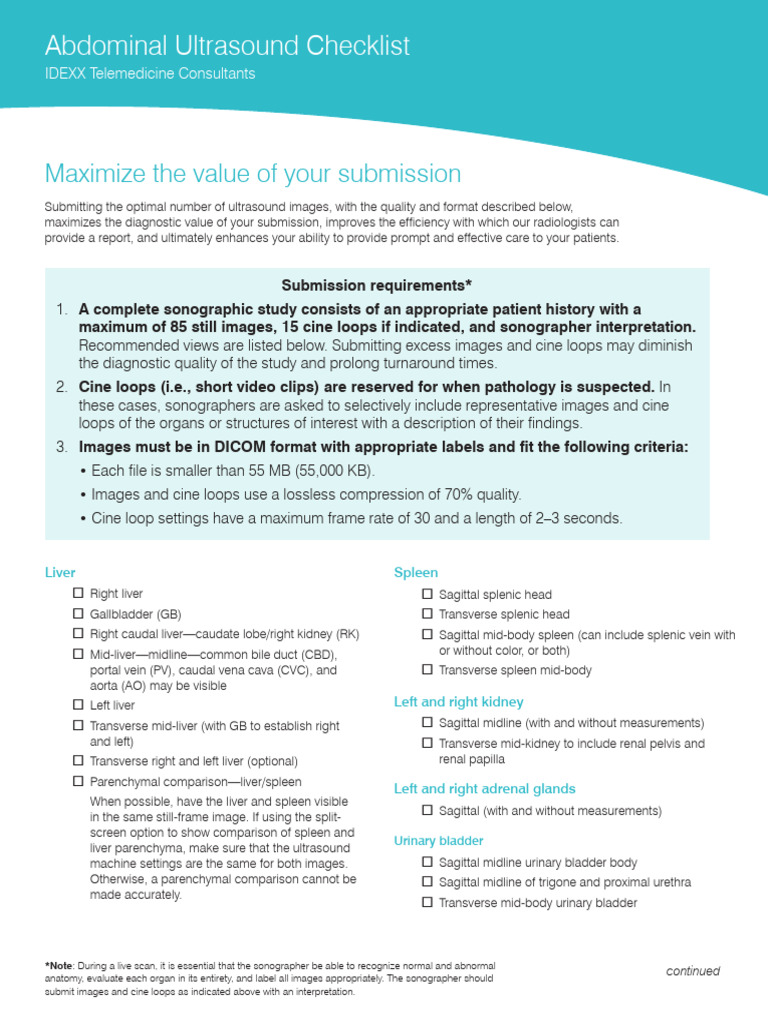 Abdominal Ultrasound Checklist Telemedicine | PDF | Abdomen | Animal ...