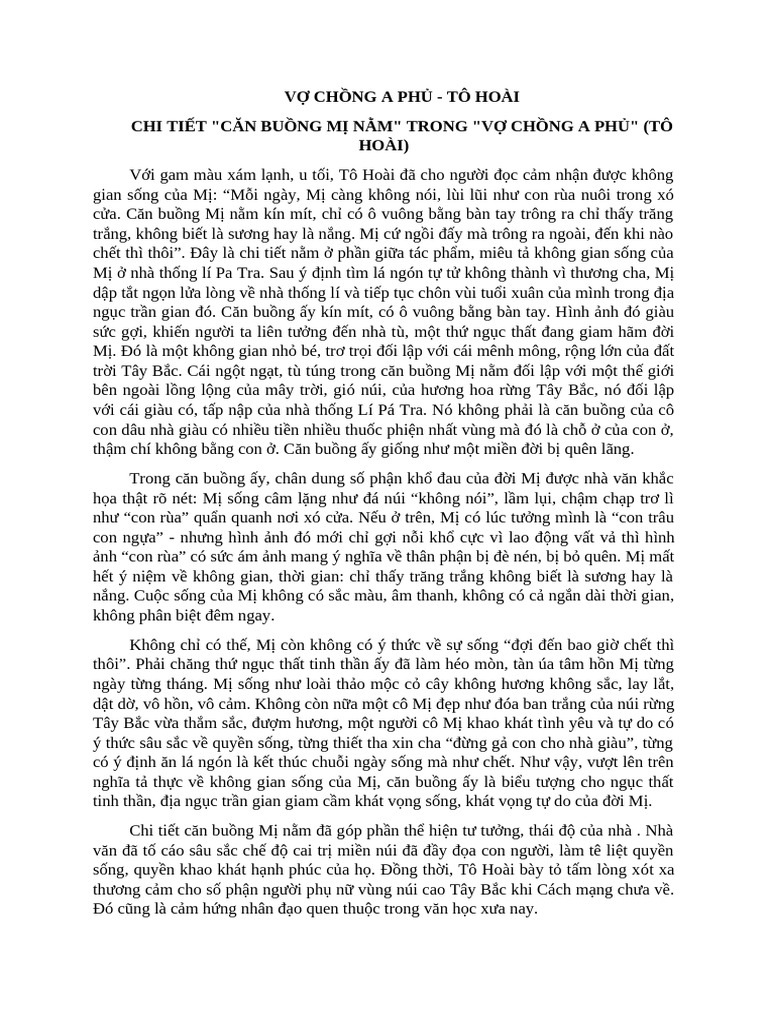 Vợ Chồng A Phủ - Tô Hoài Chi Tiết "Căn Buồng Mị Nằm" Trong "Vợ Chồng A ...