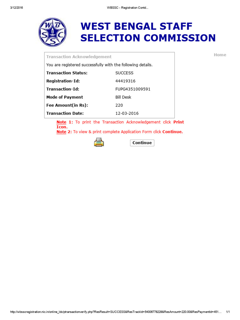 WBSSC - Registration Contd. | PDF