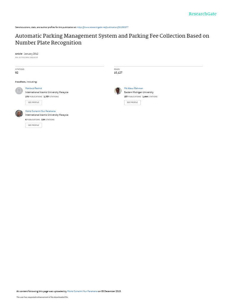 Automatic Parking Management System and Parking Fee Collection Based On ...