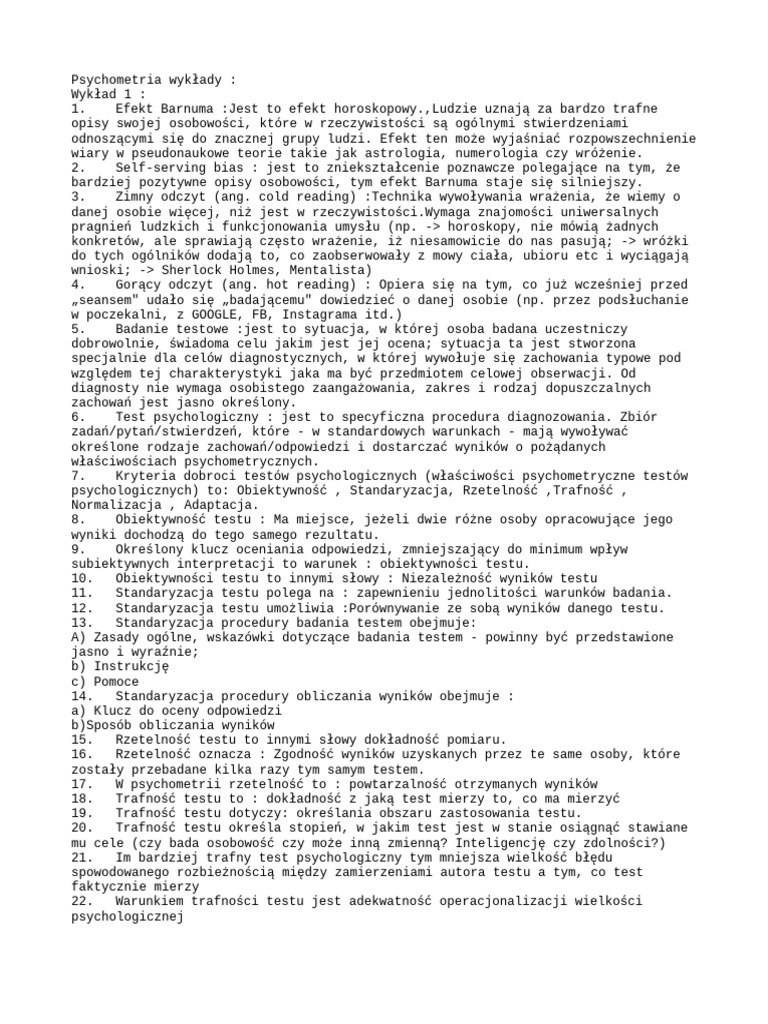 Psychometria Wykłady 3 | PDF