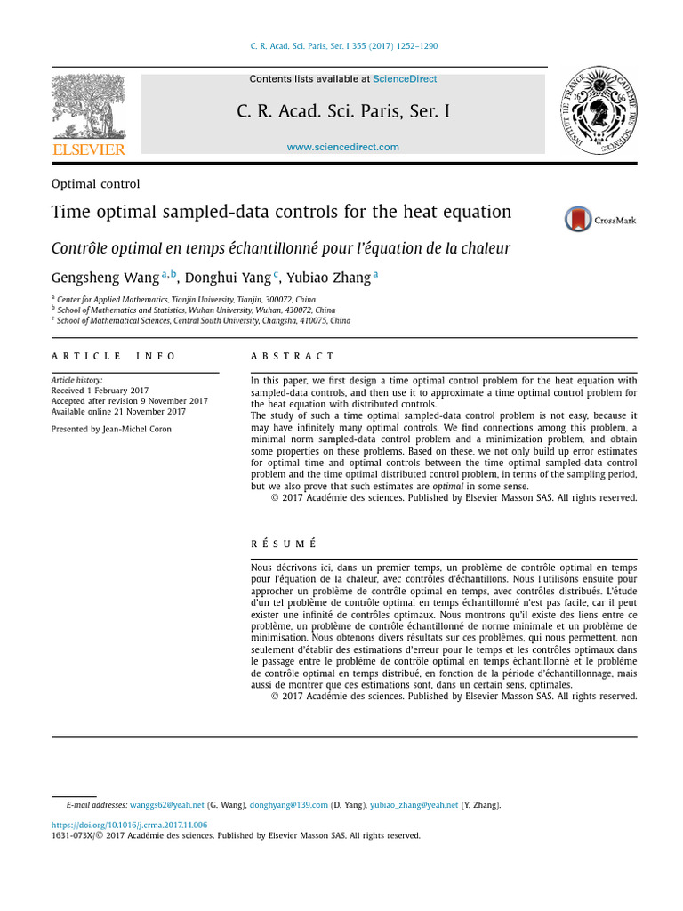 Time Optimal Control for Heat Equation | PDF | Optimal Control ...