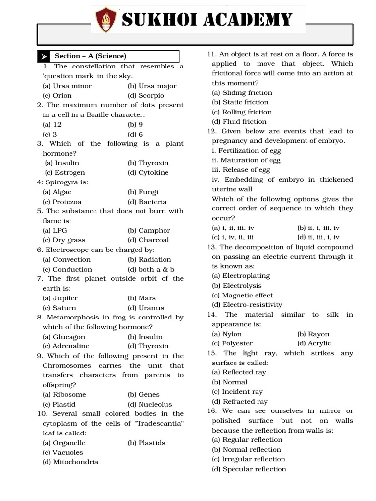 RMS Class 9 Physical Science Paper 2018 | PDF | Reflection (Physics) | Area