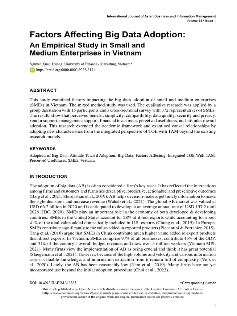 Factors Affecting Big Data Adoption - An Empirical Study in Small and Medium Enterprises in ...