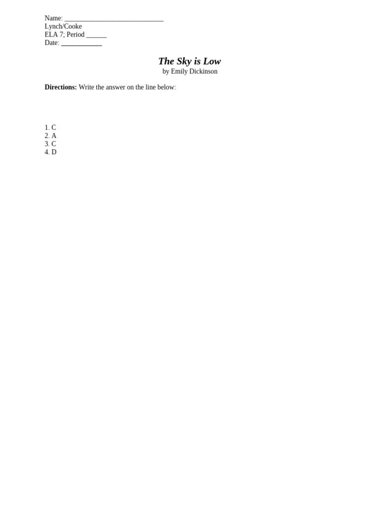 The Sky Is Low Poem | PDF | Poetry