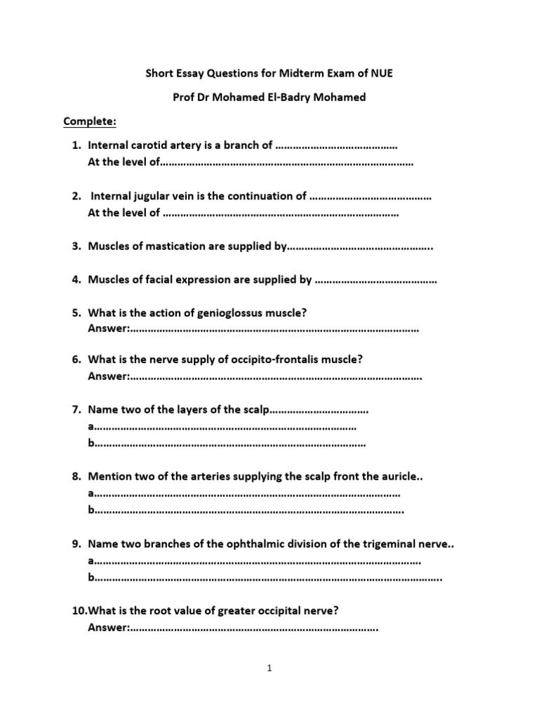 Short Essay Questions NUE For Midterm Exam Prof DR Mohamed El-Badry ...