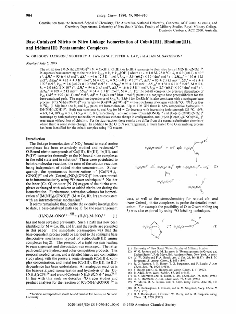 Jackson Et Al 2002 Base Catalyzed Nitrito To Nitro Linkage ...