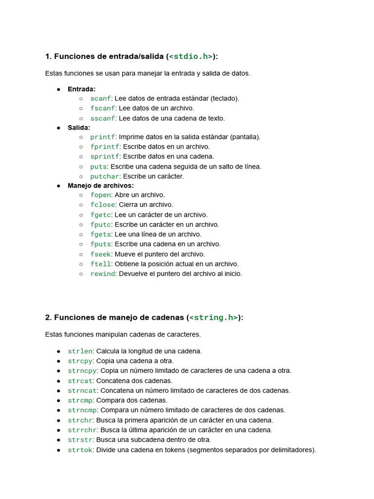 Funciones de C | PDF | Informática | Análisis complejo
