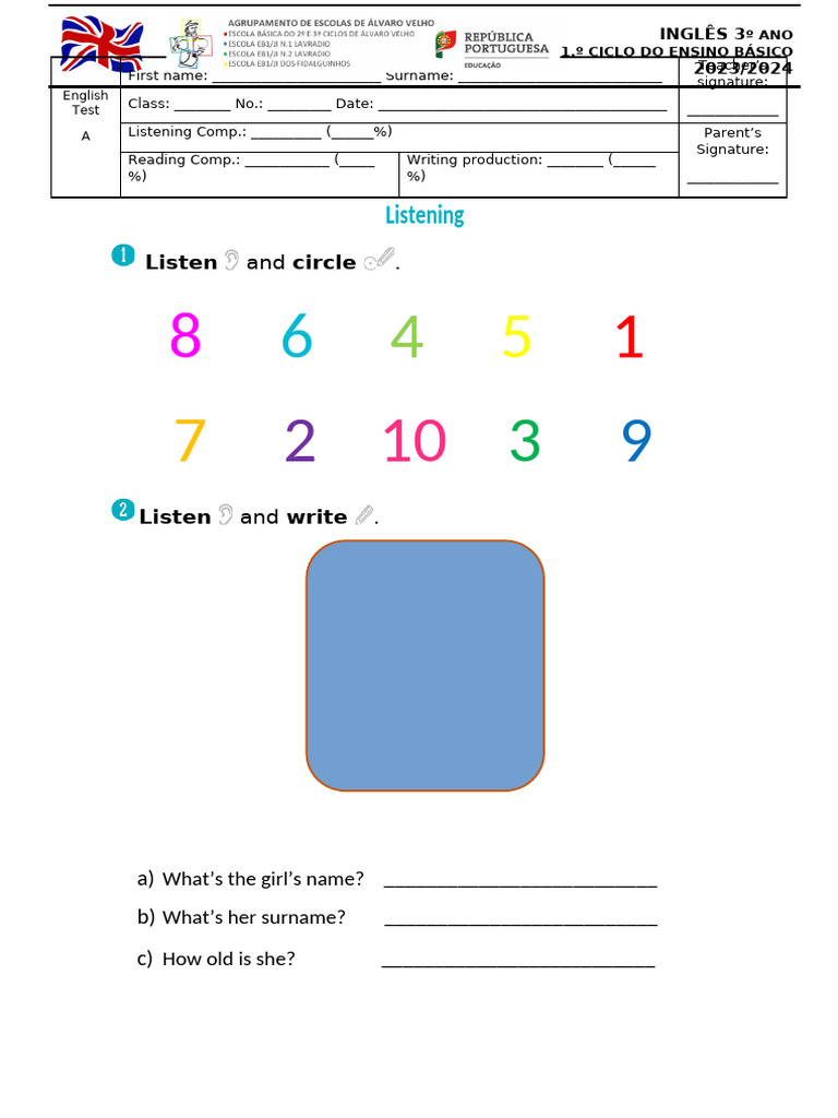 Unit 1 - Progress Test 3rd Grade | PDF | Language Arts & Discipline
