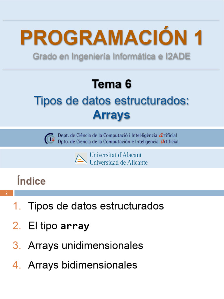 Tema 6 - Tipos de Datos Estructurados - Arrays | PDF | Programación de ... Tema 6 - Tipos de Datos Estructurados - Arrays | PDF | Programación de ...