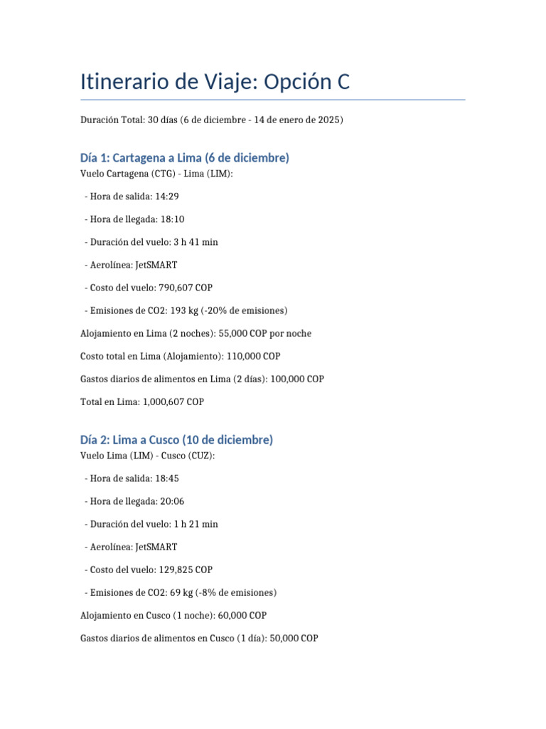 Itinerario Opcion C | PDF | Aviación | Compañías de transporte