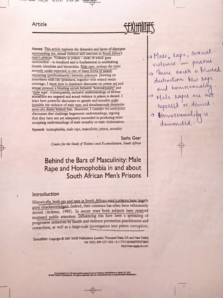 Gear - Behind The Bars of Masculinity | PDF | Masculinity | Rape