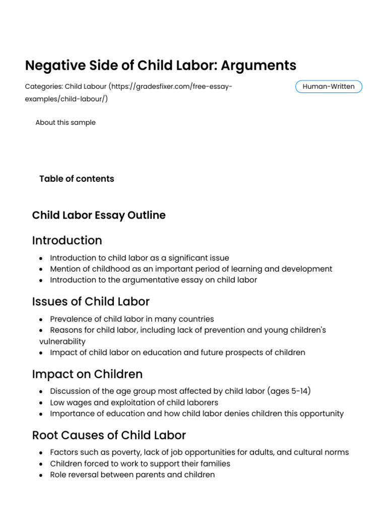 An Argument Against Child Labour (Essay Example) by GradesFixer | PDF ...