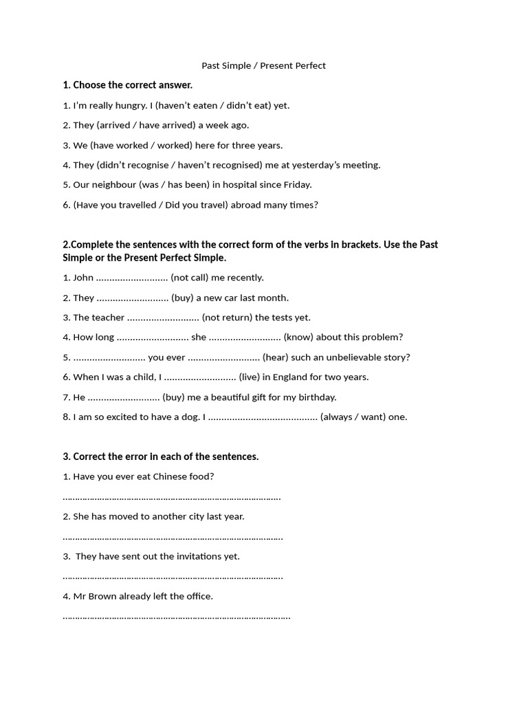 Past Simple Vs Present Perfect Exercises | PDF