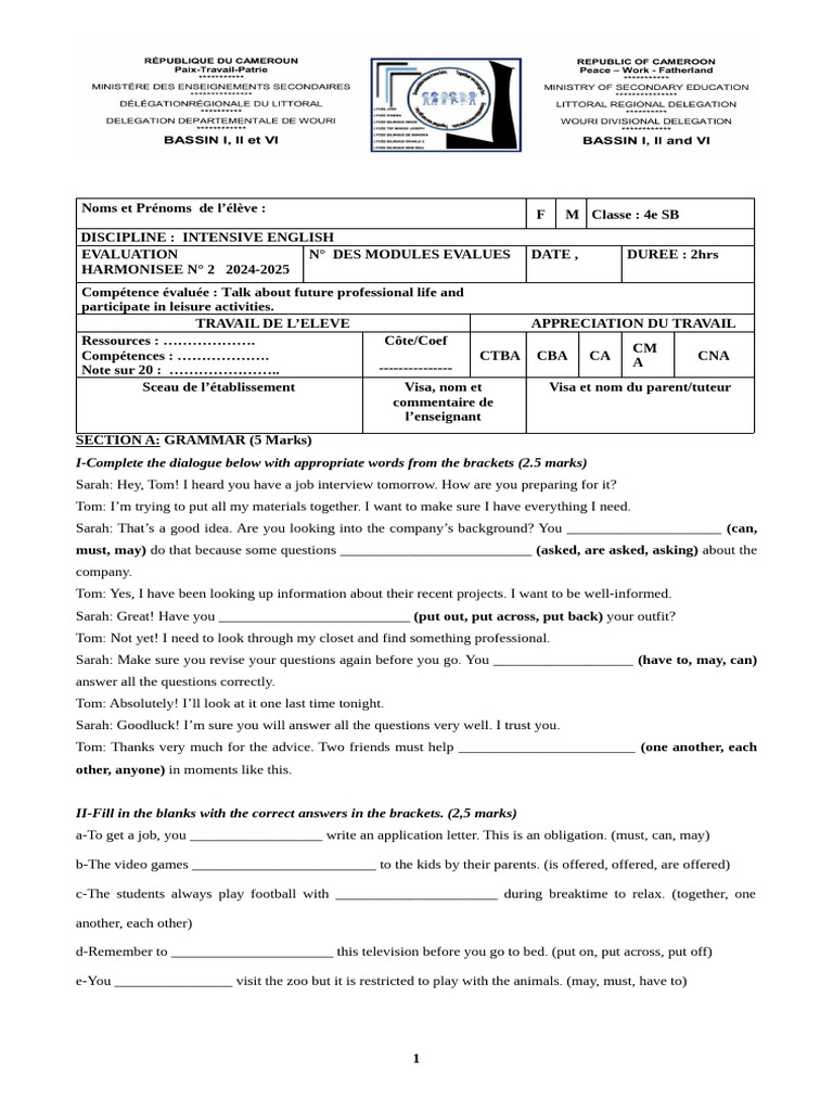 Intensive English Evaluation 2024-2025 | PDF