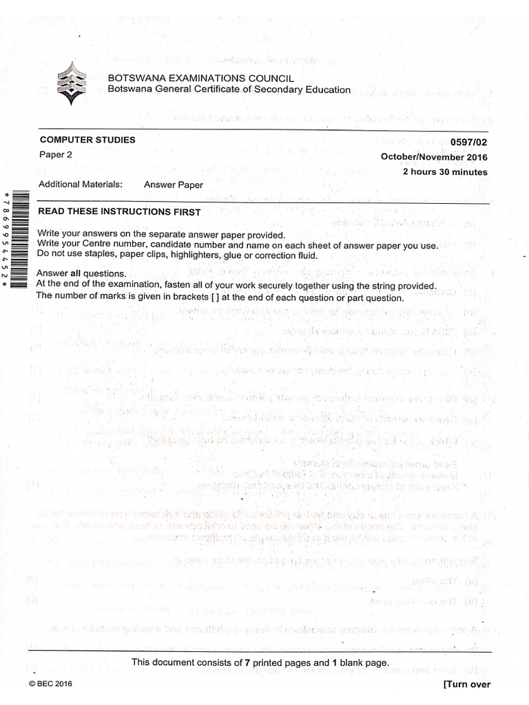 Computer Studies Pp2 - BGCSE 2016 | PDF