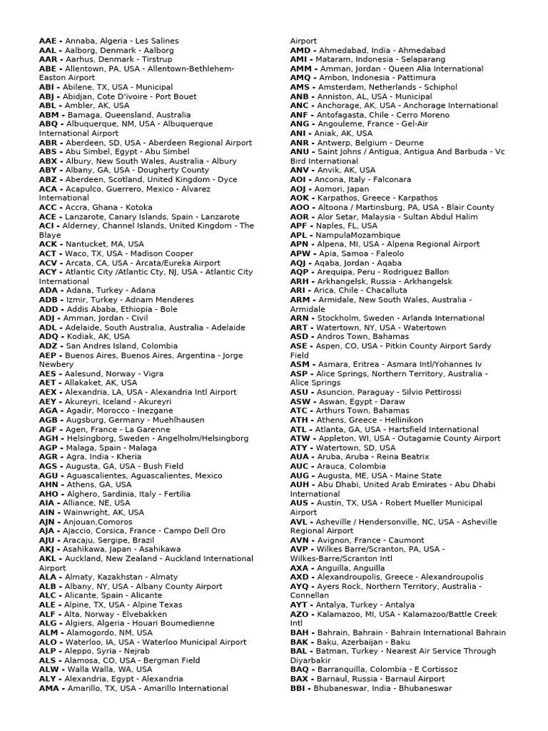 IATA Airport Codes Overview | PDF