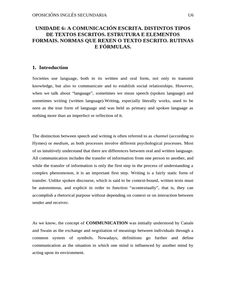 Unidade 6 - A Comunicación Escrita - Distintos Tipos de Textos Escritos ...