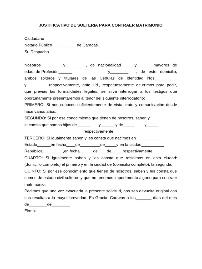 Justificativo de Solteria para Contraer Matrimonio | PDF