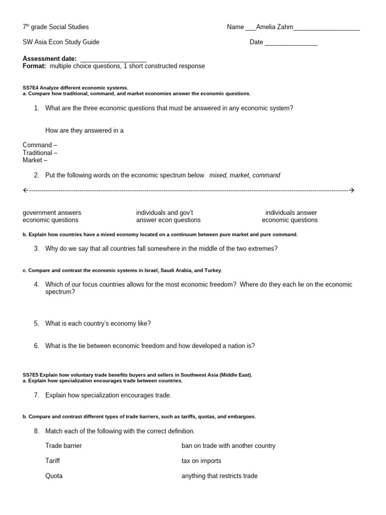 SW Asia Economic Systems Study Guide | PDF | Gross Domestic Product | Opec