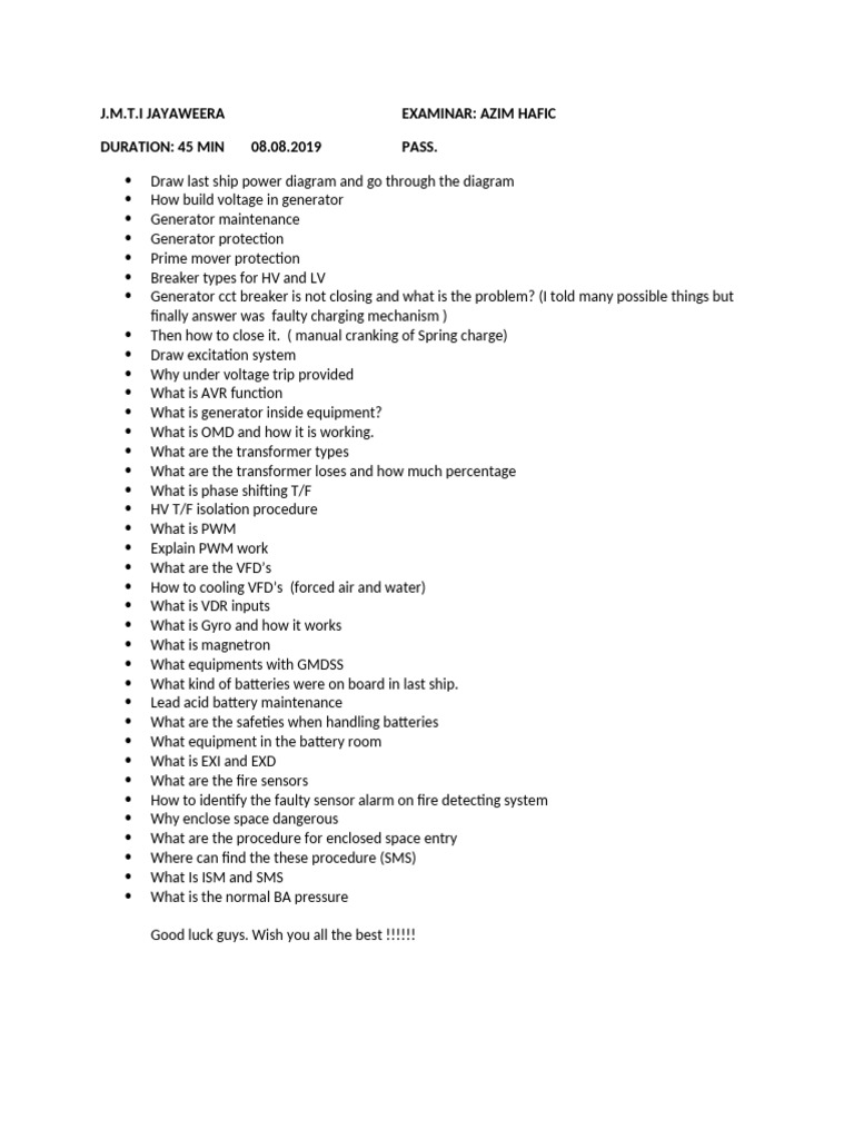 ETO Oral Questions August 2019 | PDF