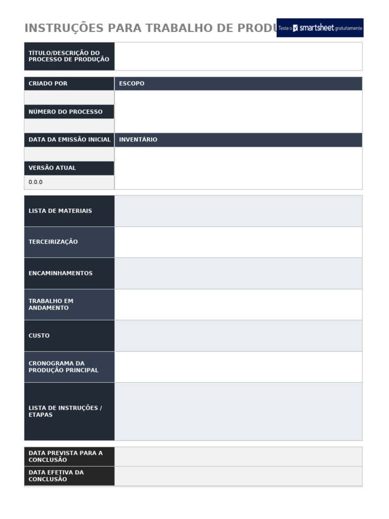 IC Production Work Instruction Template 9463 - PT | PDF