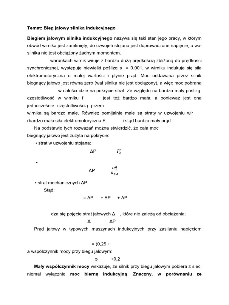 Lekcja 2ET Praca Silnikowa Maszyny Indukcyjnej-Bieg Jałowy Do Wysłania ...