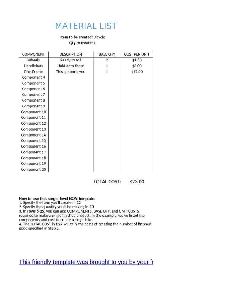 Detailed Material List Template | PDF